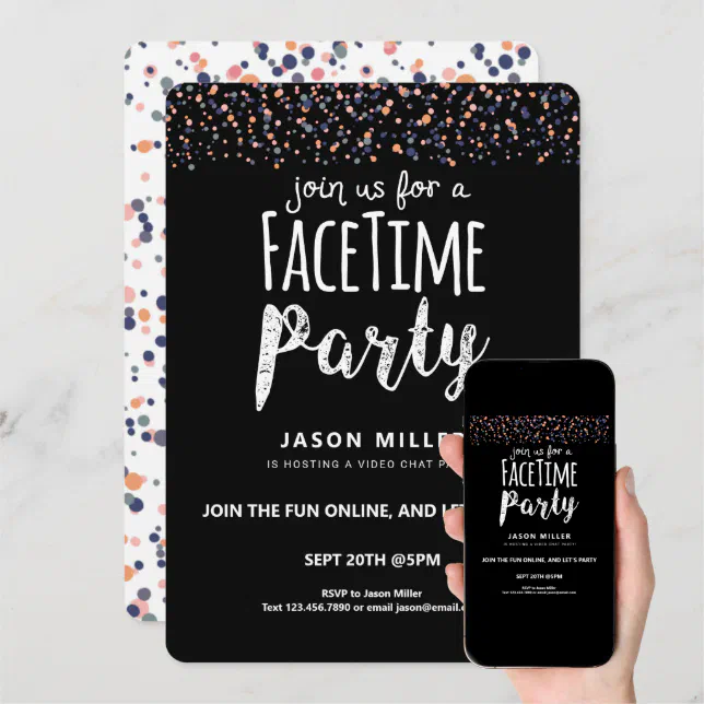 Join Us For A Fun Online Video Chat Party Confetti Invitation | Zazzle