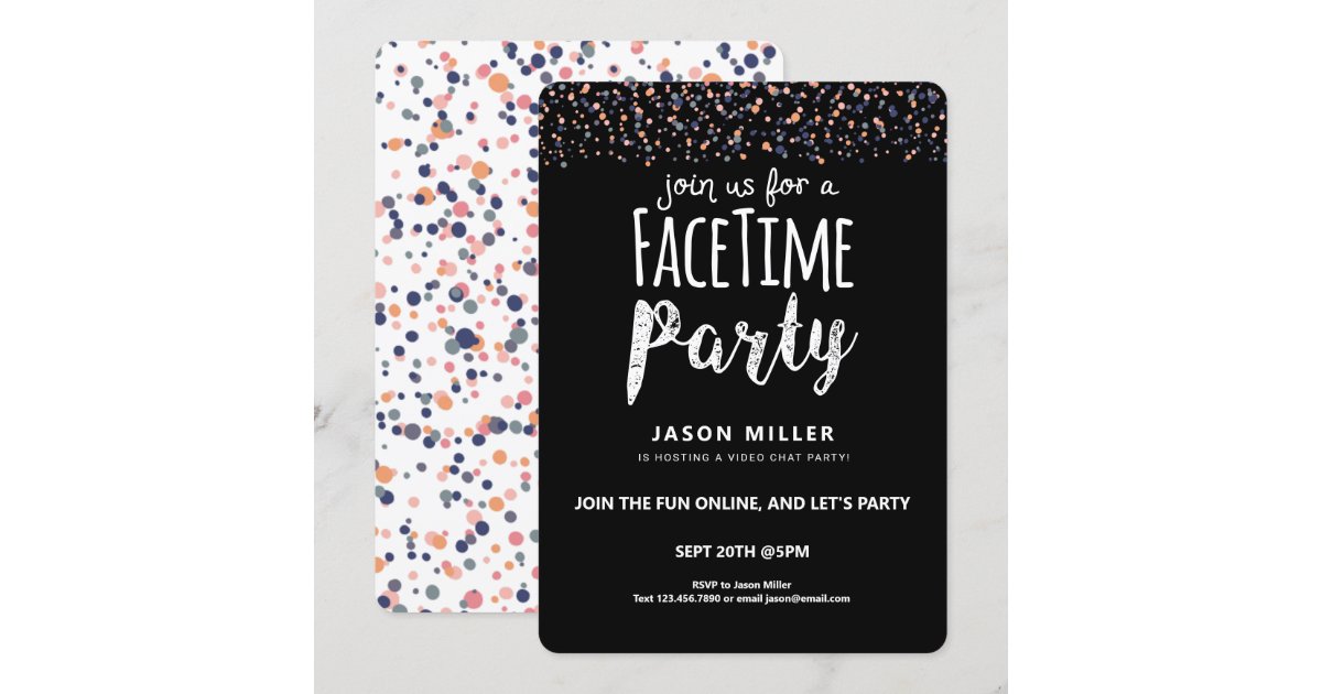 Join Us For A Fun Online Video Chat Party Confetti Invitation | Zazzle