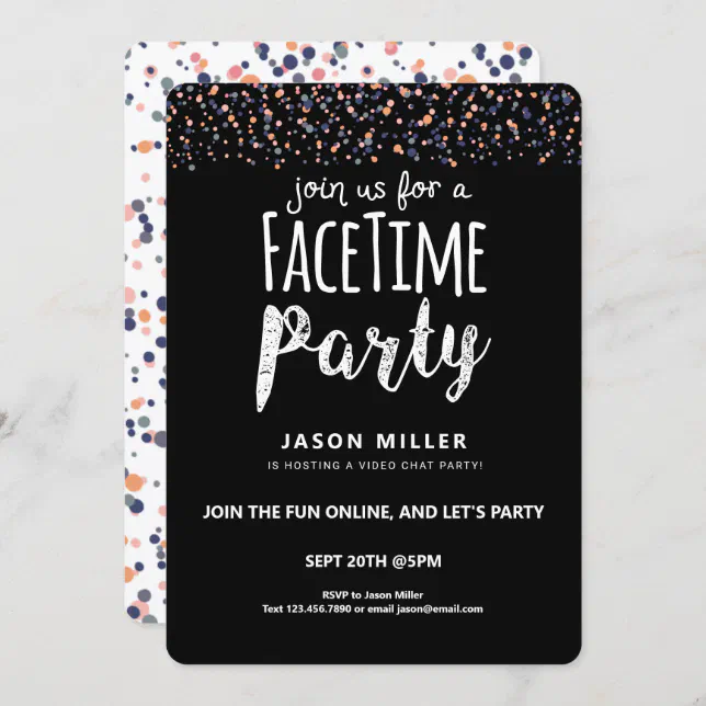 Join Us For A Fun Online Video Chat Party Confetti Invitation | Zazzle