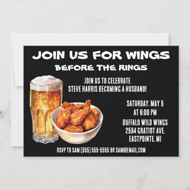 Join us for Wings Before the Rings! Bachelor Party Invitation | Zazzle