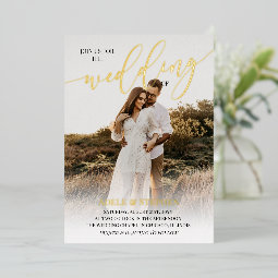 Join Us Gold Script Photo Double Sided Wedding Foil Invitation | Zazzle