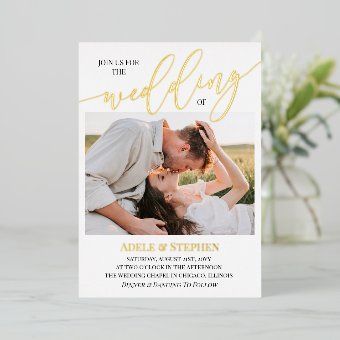Join Us Gold Script Photos Double Sided Wedding Foil Invitation | Zazzle