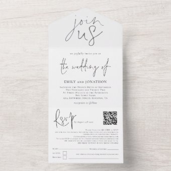 Join Us Modern Script Typographical Black White All In One Invitation ...