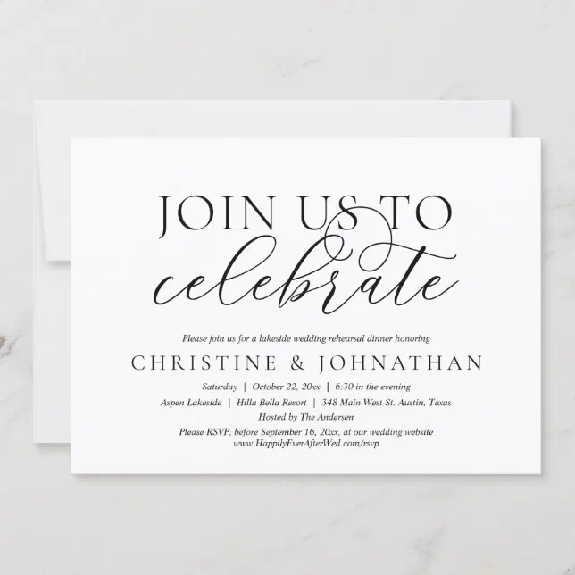 Join Us To Celebrate, Wedding Rehearsal Dinner Invitation | Zazzle