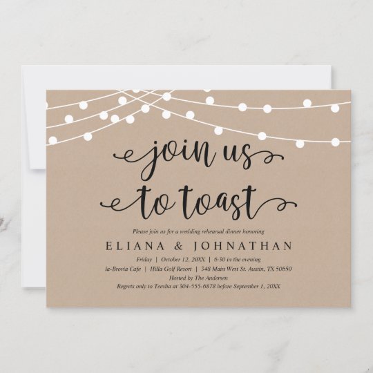 Join us to toast, Rustic Wedding Rehearsal Dinner Invitation | Zazzle.com