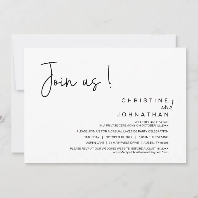 Join Us, Wedding Elopement Dinner, Party, Dancing Invitation | Zazzle