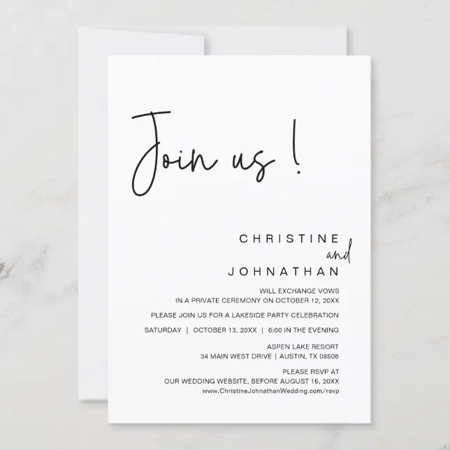 Join Us, Wedding Elopement Dinner, Party, Dancing Invitation | Zazzle