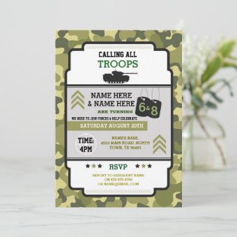 Joint Army Military Birthday Two Shared Tank Camo Invitation | Zazzle