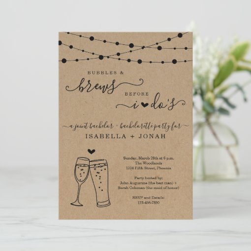Joint Bachelor & Bachelorette Party Bubbles & Brew Invitation | Zazzle