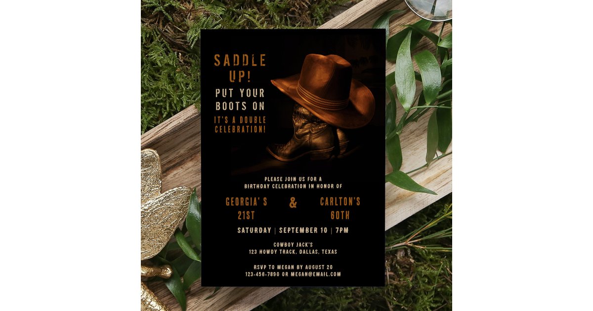 Joint Birthday Country Western Cowboy Hat Boots Invitation | Zazzle