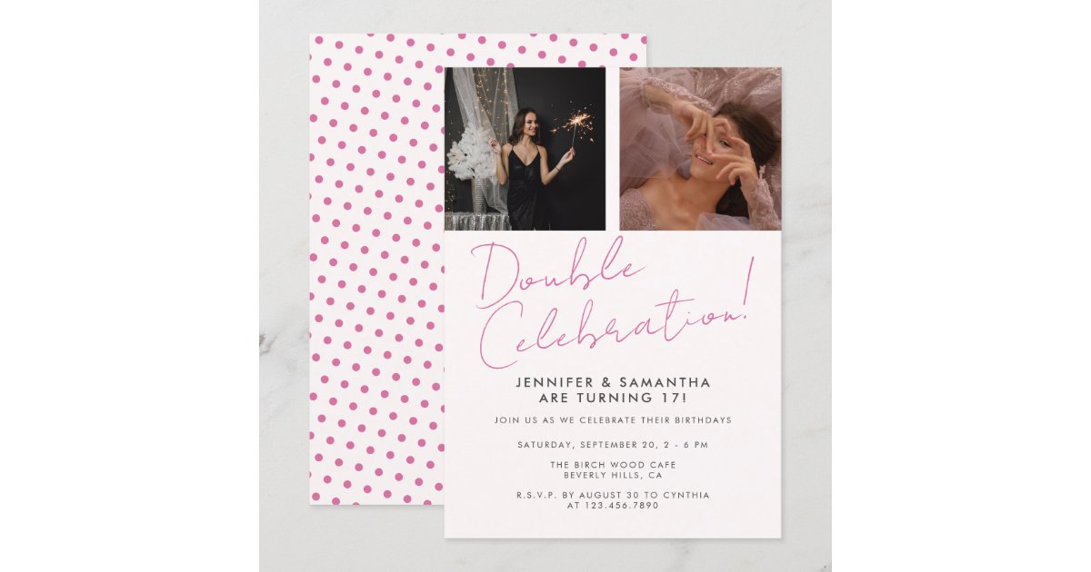 Joint Birthday Double Celebration Pink Girly Photo Invitation | Zazzle