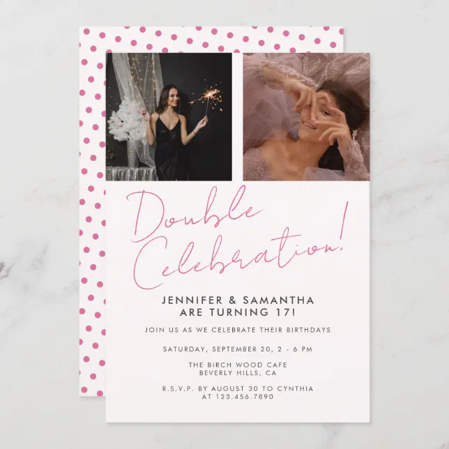 Joint Birthday Double Celebration Pink Girly Photo Invitation | Zazzle