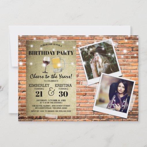 Joint Birthday Party 2 x Photo Cheers to the Years Invitation | Zazzle