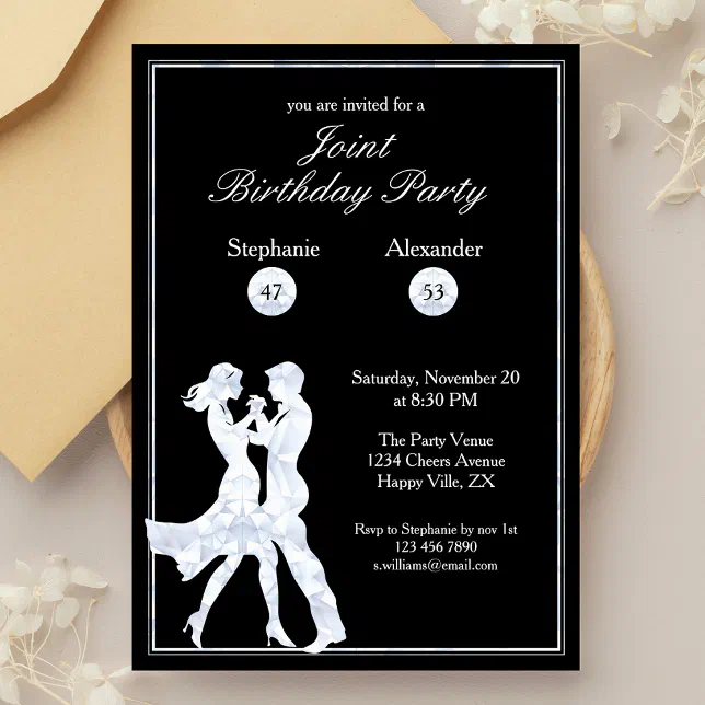 Joint Birthday Party Adults Diamond Dance Couple Invitation | Zazzle