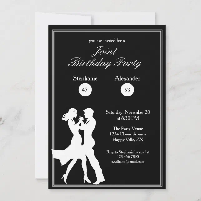 Joint Birthday Party Adults White Dance Couple Invitation | Zazzle