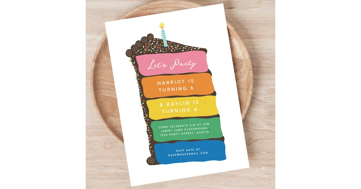 Joint Birthday Rainbow Layer Cake Party Invitation | Zazzle