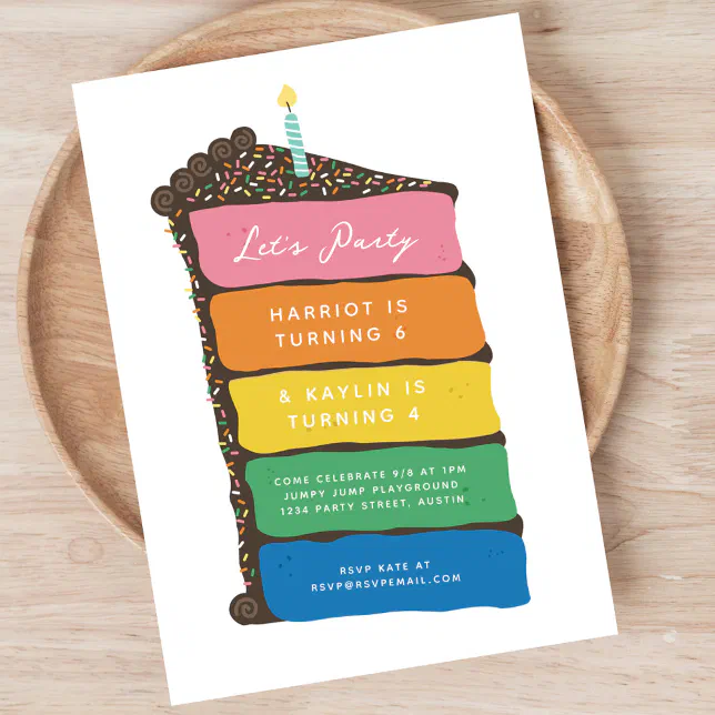 Joint Birthday Rainbow Layer Cake Party Invitation | Zazzle