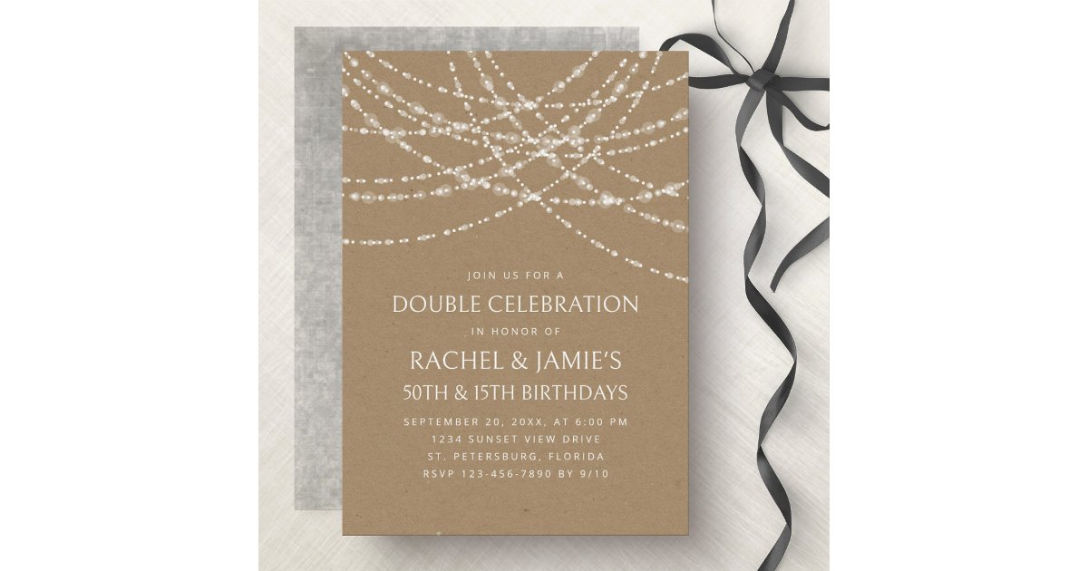 Joint Double String Lights Kraft Birthday Invitation | Zazzle