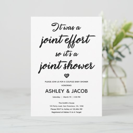 Joint Effort Joint Shower Coed Couples Baby Shower Invitation | Zazzle