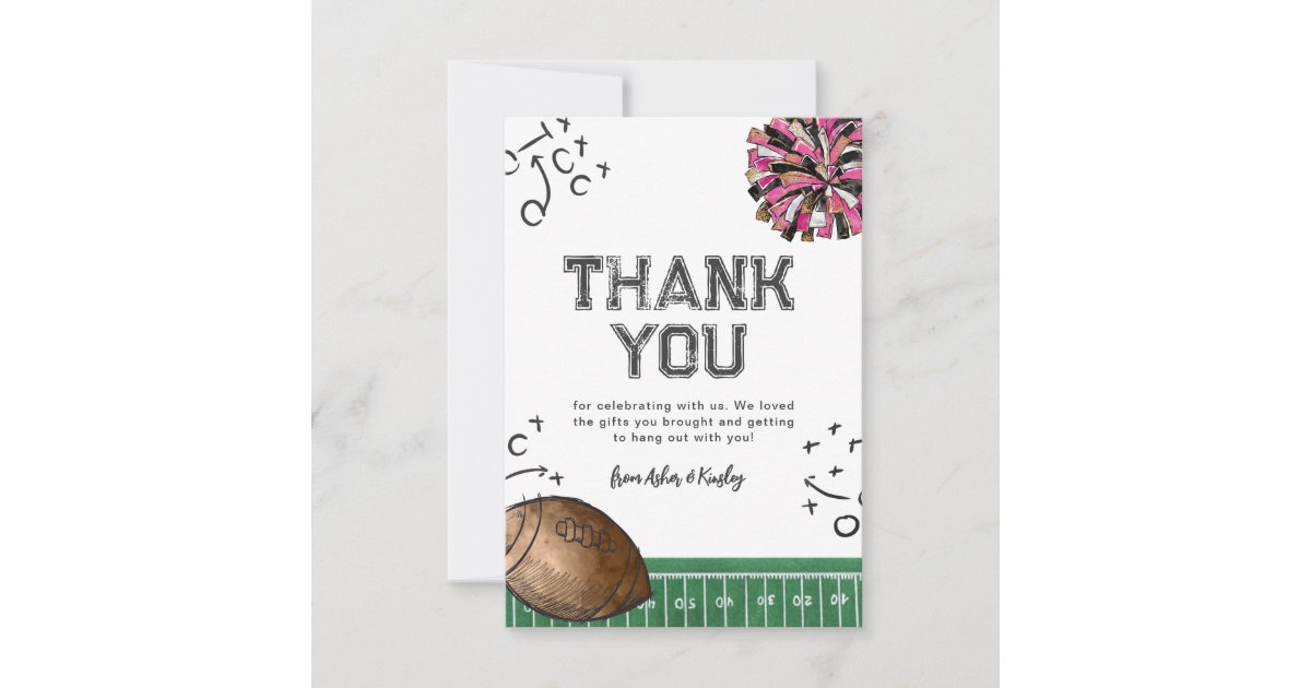 Joint Football Cheer Birthday Thank You Cards | Zazzle