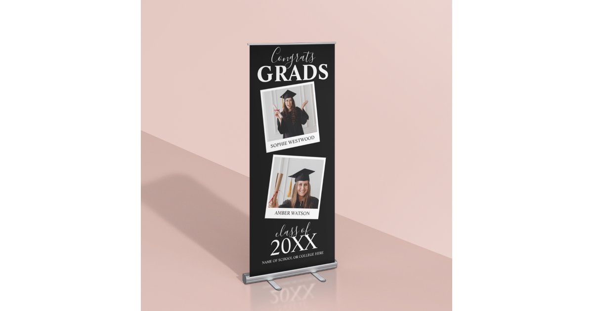 Joint Graduation | 2 Photo Invitation Retractable Banner | Zazzle