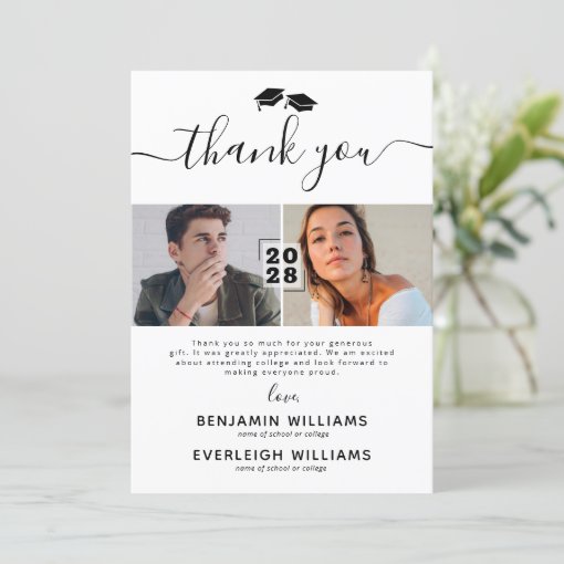 Joint Graduation 2 Photo Thank You Card | Zazzle