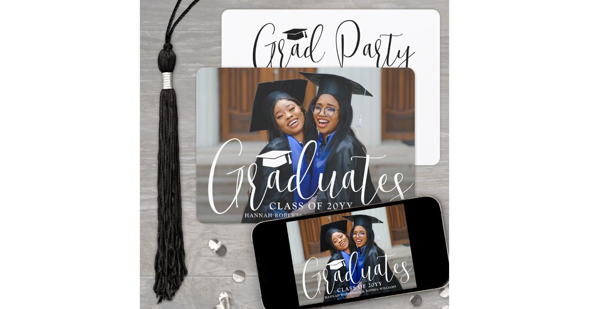 Joint Graduation Modern Script Graduates Photo Invitation | Zazzle