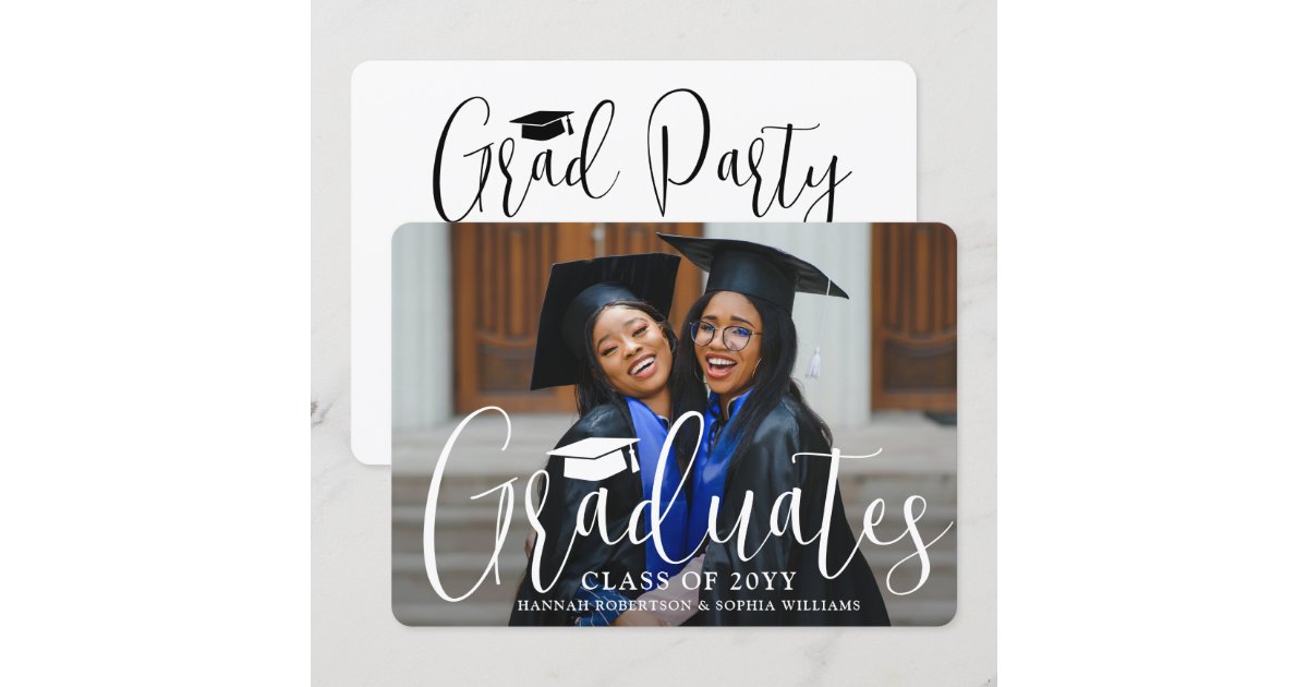 Joint Graduation Modern Script Graduates Photo Invitation | Zazzle
