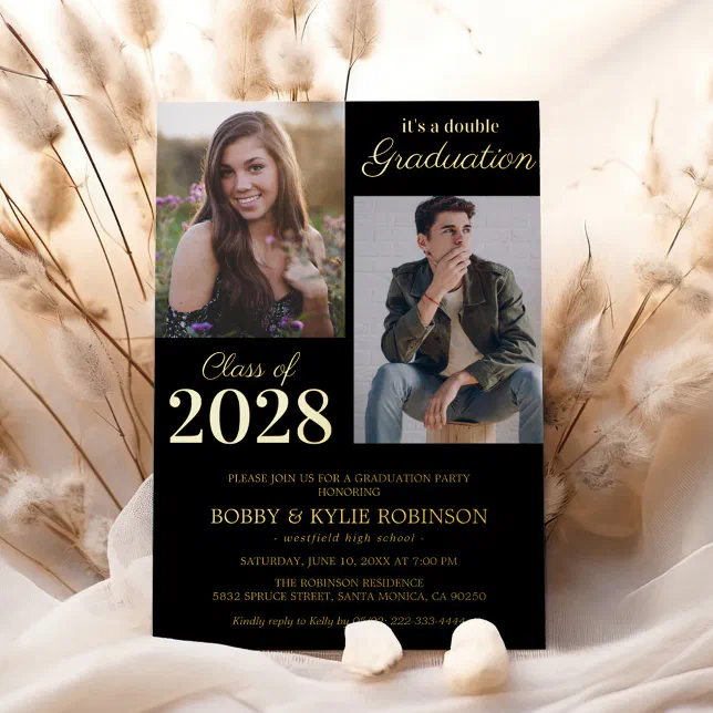 Joint Graduation Real Gold Foil Invitation | Zazzle