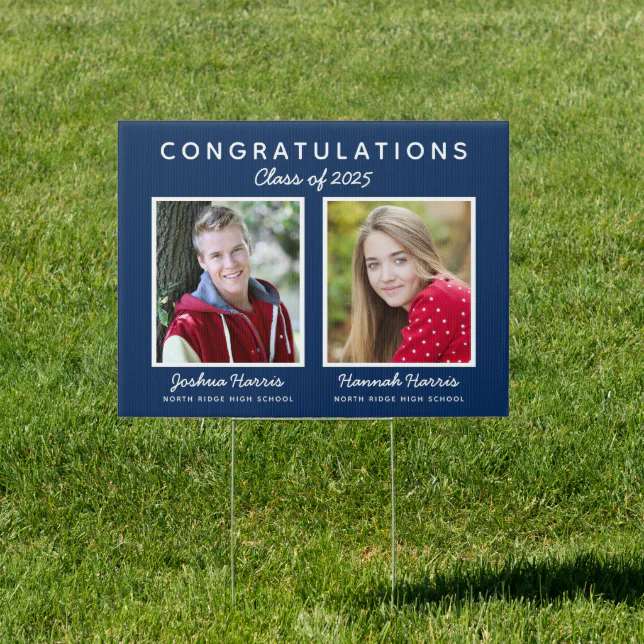 Joint Graduation Two Graduates Navy Blue Sign | Zazzle