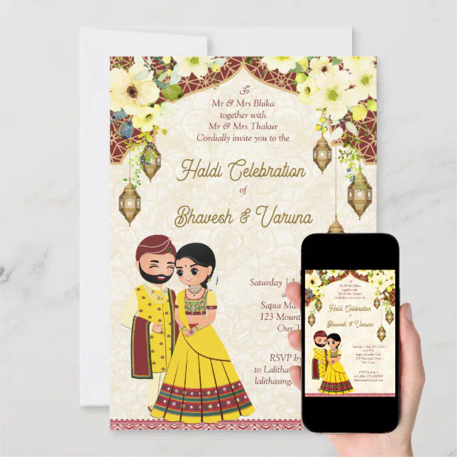 Joint haldi pithi Indian wedding bridal couple Invitation | Zazzle