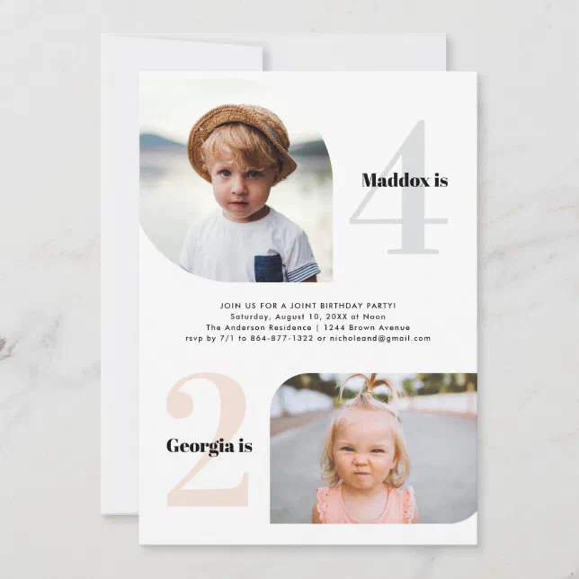 Joint Party | Simple 2 Photo Birthday Party Invitation | Zazzle