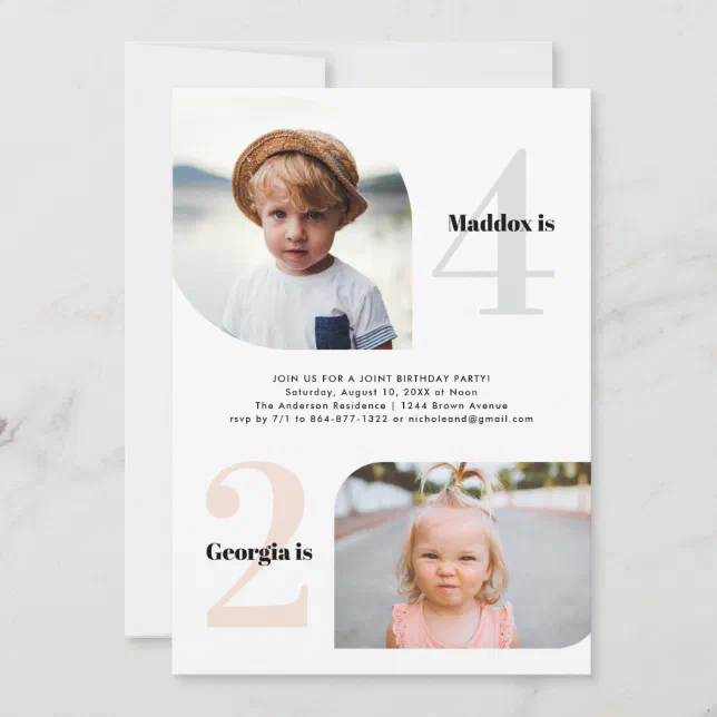 Joint Party | Simple 2 Photo Birthday Party Invitation | Zazzle