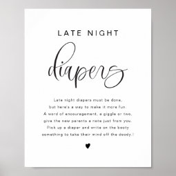 JOLIE Minimal Late Night Diapers Baby Shower Game Poster | Zazzle