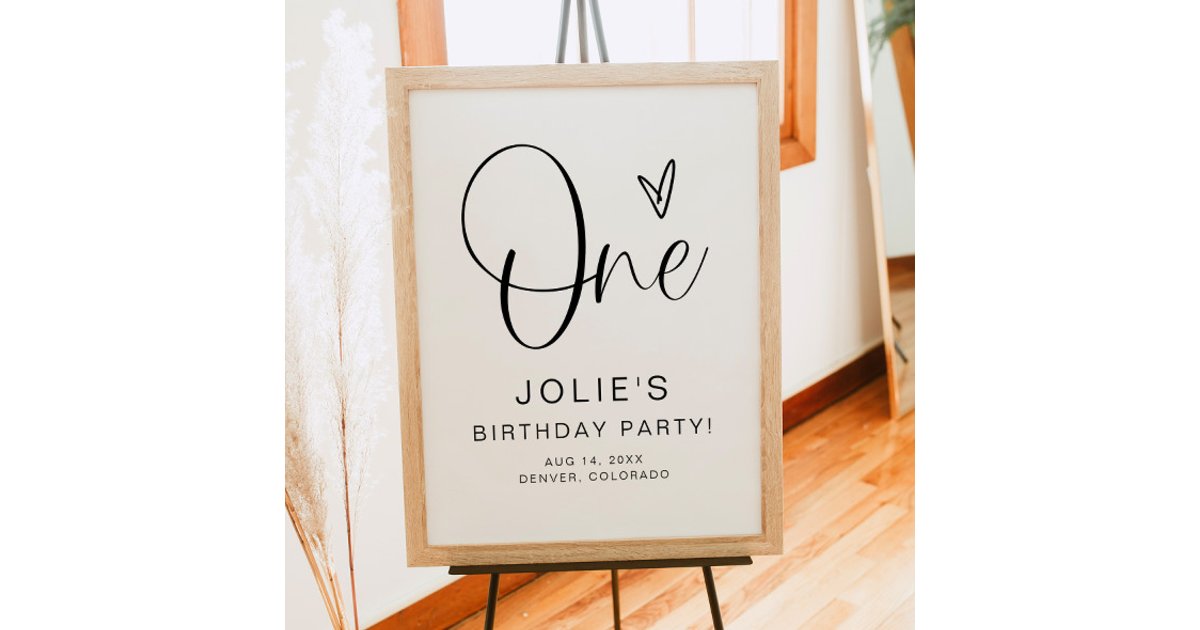 JOLIE Modern Boho One Heart First Birthday Welcome Poster | Zazzle