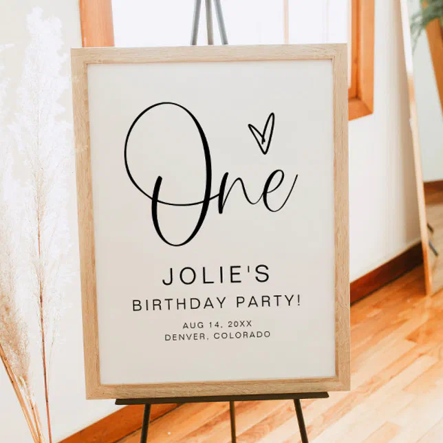 JOLIE Modern Boho One Heart First Birthday Welcome Poster | Zazzle