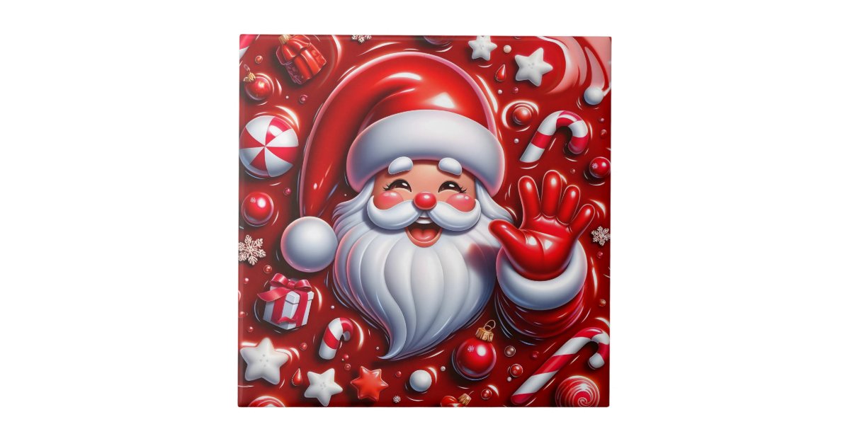 Jolly 3D Santa in Red Ceramic Tiles | Zazzle