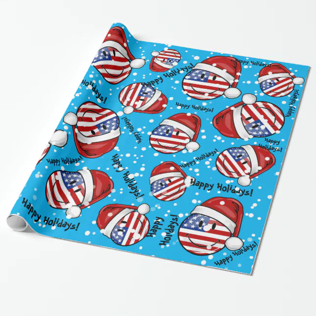 Jolly American Flag Christmas Style Wrapping Paper | Zazzle