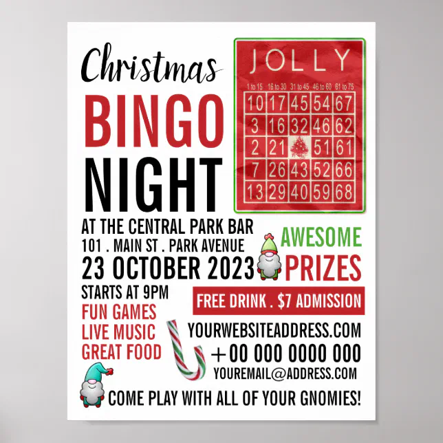 Jolly Christmas, Bingo Night Advertising Poster | Zazzle