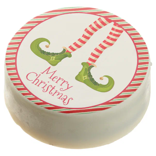 Jolly Christmas Elf Legs Stripes Holiday Chocolate Covered Oreo | Zazzle