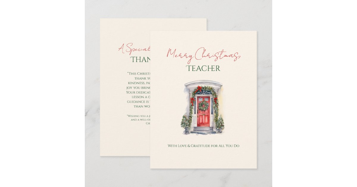 Jolly Christmas Holiday Teacher Thank You Card | Zazzle