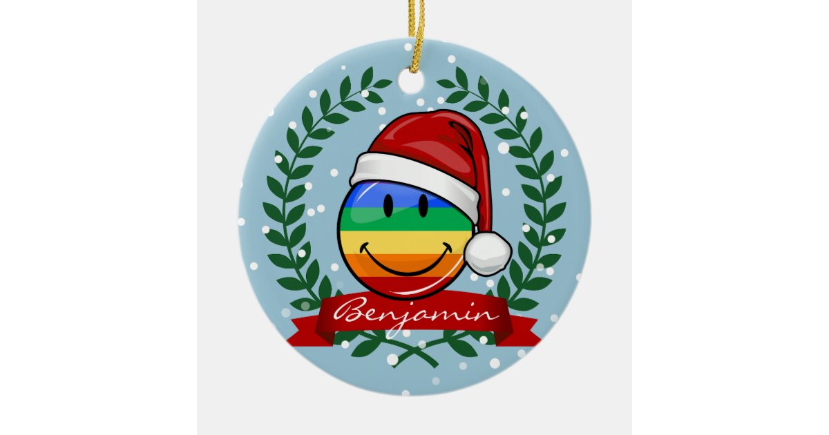 Jolly Gay Pride Flag Christmas Style Ceramic Ornament | Zazzle