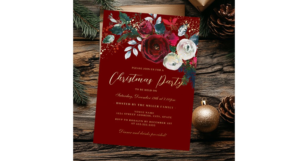 Jolly Gold Sparkle Foliage Christmas Party Foil Invitation | Zazzle