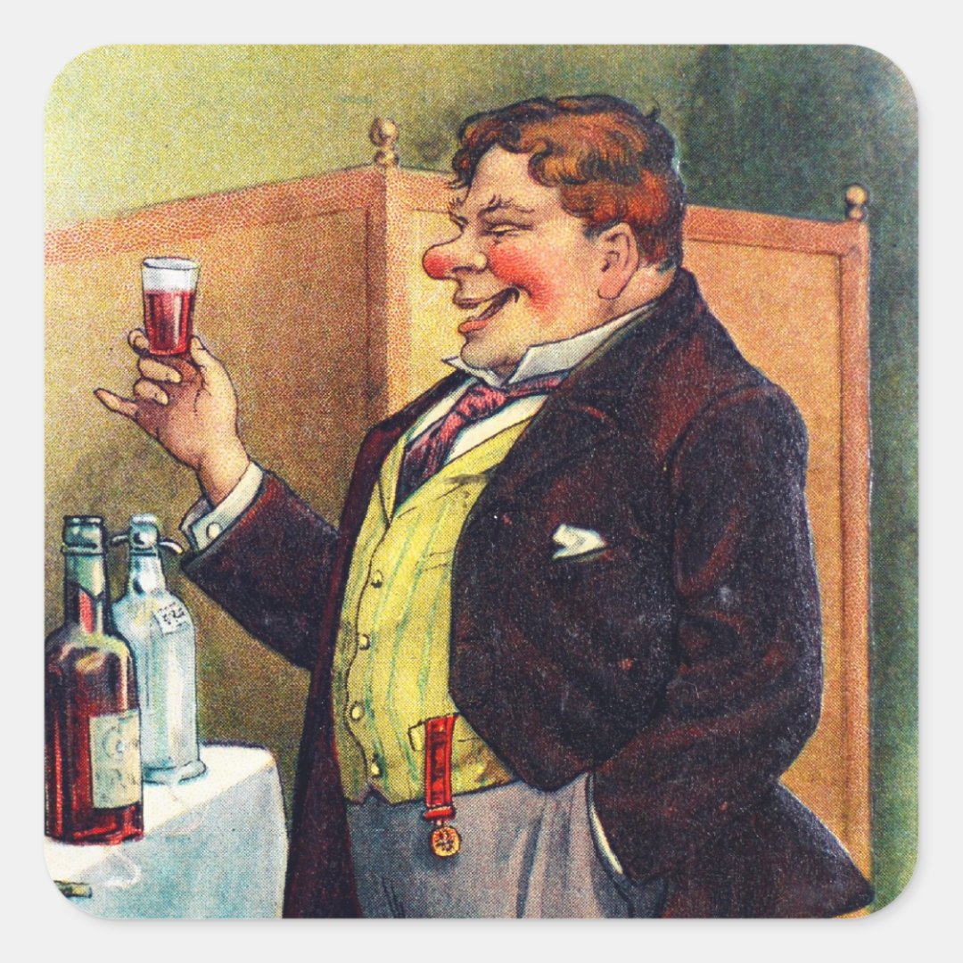 Jolly Man Toasting with Cognac Square Sticker | Zazzle