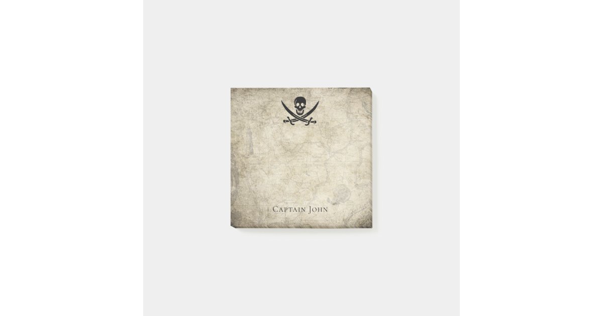 Jolly Roger and Name on Vintage Map Post-it Notes | Zazzle