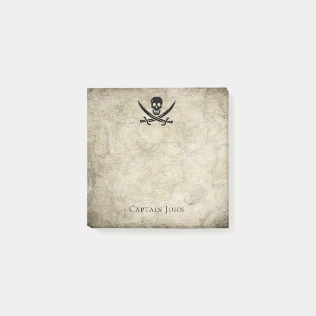 Jolly Roger and Name on Vintage Map Post-it Notes | Zazzle