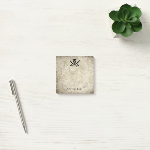 Jolly Roger and Name on Vintage Map Post-it Notes | Zazzle