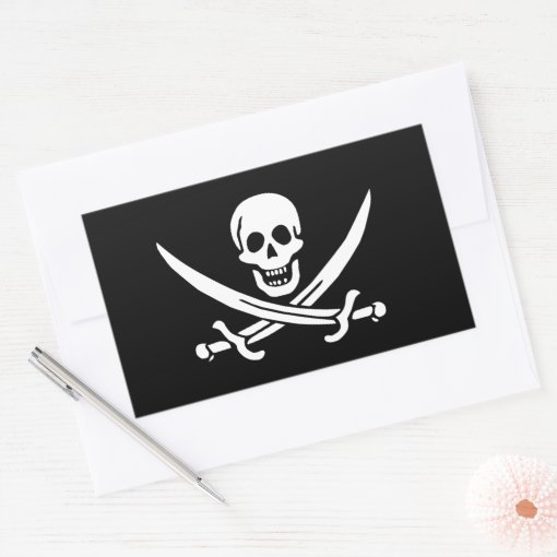 Jolly Roger of Calico Jack Rackham (BLACK) Rectangular Sticker | Zazzle