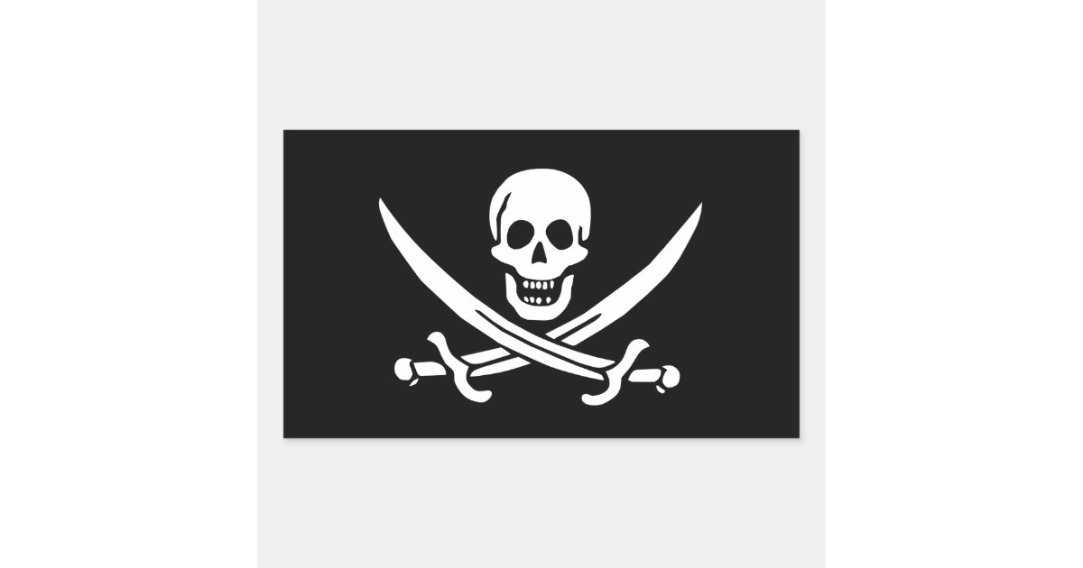 Jolly Roger of Calico Jack Rackham (BLACK) Rectangular Sticker | Zazzle