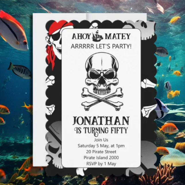jolly roger pirate birthday invitation | Zazzle